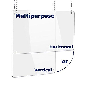 Hanging (24" x 32") Portable Acrylic Plexiglass Sneeze Guard Shield for Counter Barrier from Sneezing Cashier Protection, Multiple Sizes Available