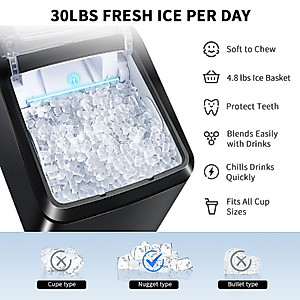 Nugget Pebble Ice Maker Countertop, 30lbs Per Day, Self-Cleaning & Auto/Manual Water Refill Pellet , Ice Machine with Ice Scoop and Removable Basket for Home/Office/Party