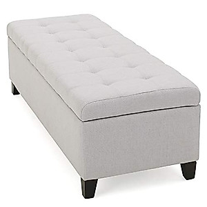 Christopher Knight Home Ottilie Fabric Storage Ottoman, Dark Blue & Mission Fabric Storage Ottoman, Light Grey