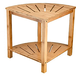 Bamboo Corner Shower Bench - Shower Stool, Shaving Stool with Non-Slip Feet - Wood 2-Tier Seat with Storage Shelf - Bathroom, Living Room, Bedroom, Garden Etc. Seat or Organizer