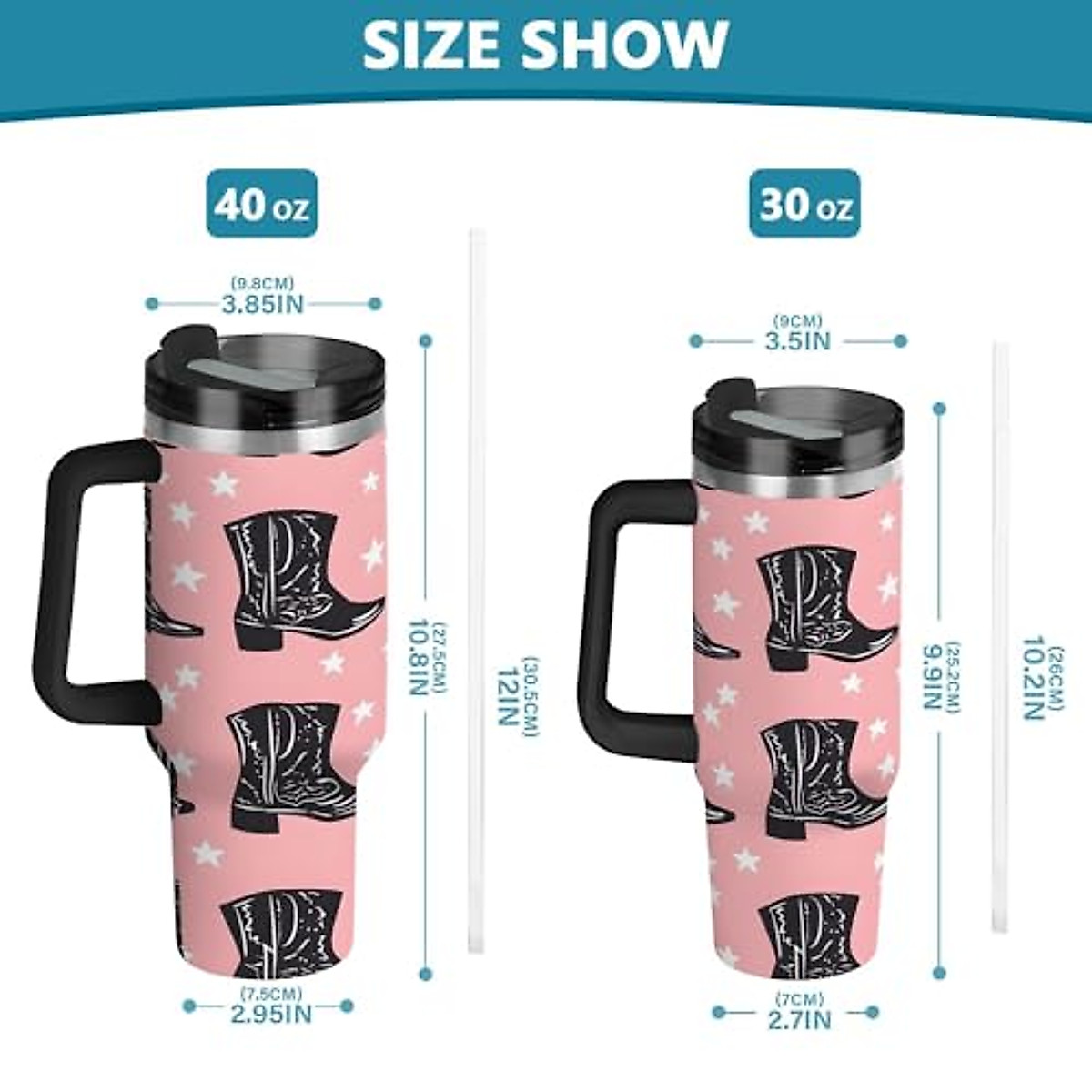 Flradish 40oz Tumbler with Handle, Beautiful Cowboy Boots Stainless Steel Tumbler with Lid and Straws Double Wall Vacuum Insulated Leakproof Coffee Travel Mug