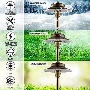 LED Pathway Lights 120 Landscape Lights - Solid Brass Low Voltage Lighting 4W MR16 LED Light Bulb Warm White LED Garden Light Outdoor Landscape Lights with Ground Stake (4 Pack Wide Top 8-1/2")
