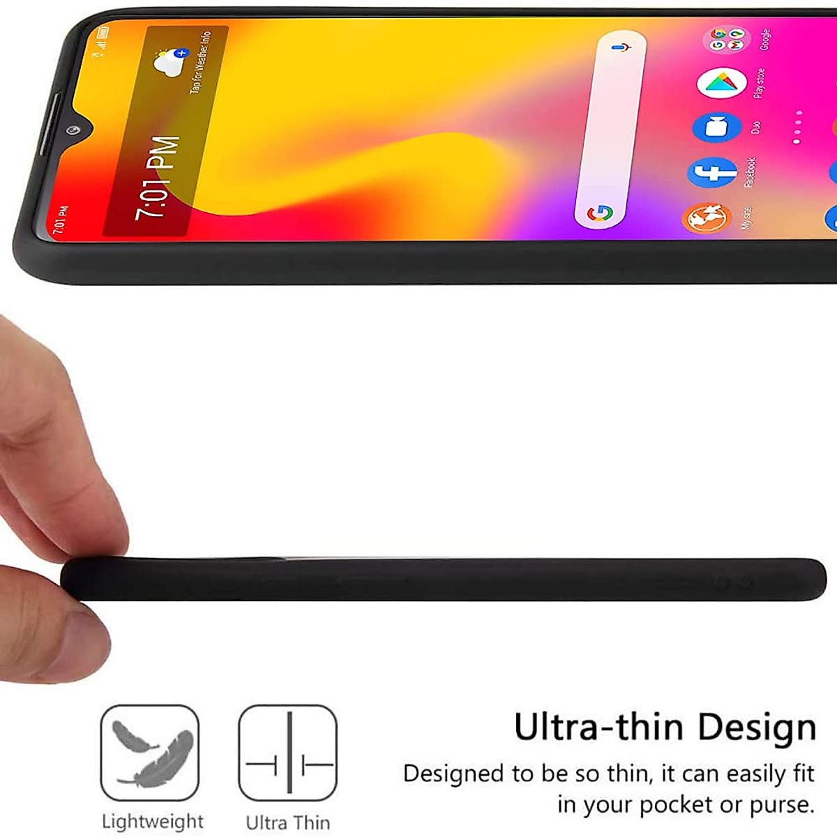 YJROP for TCL 30 XL Case with Tempered Glass Screen Protector Slim Full-Body Silicone Bumpers Anti-Scratch Shockproof Protective Phone Case Cover for Alcatel TCL 30 XL (T701DL) (Black)