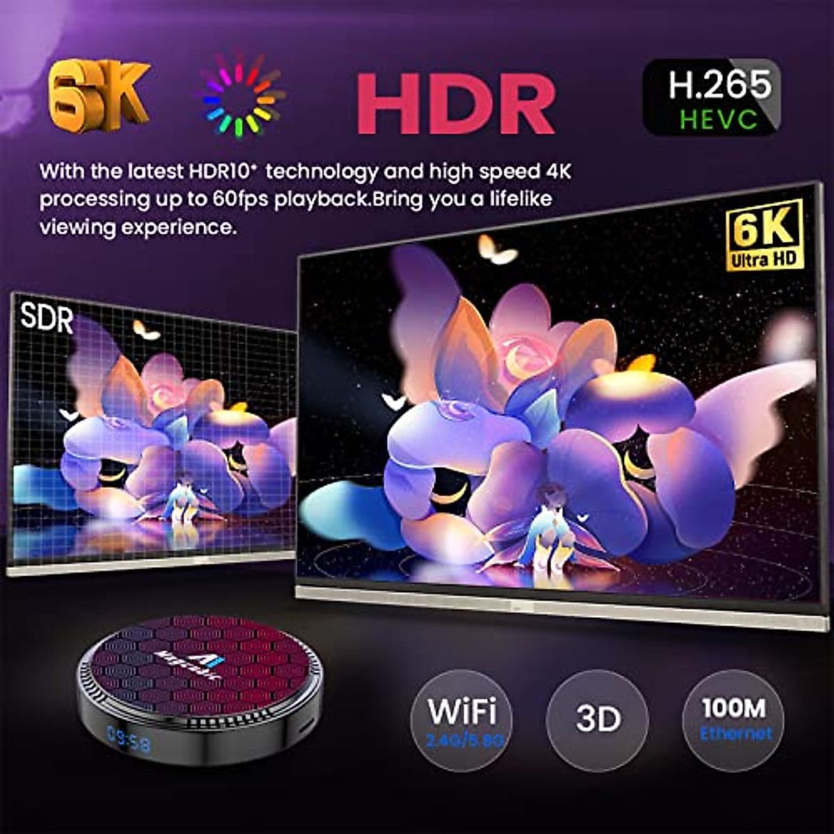 Android 12 TV Box 4G RAM 32G ROM Android TV Box H618 with Dual WiFi6 2.4G/5.8G, BT 5.0+ Quad-Core 64 Bits 4K UHD H.265 Ethernet LAN 3D TV Box