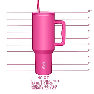 Zes-Husa 40 oz Tumbler with Handle and Straw Lid, Insulated Cup Reusable Stainless Steel Thermoses, Travel Mug Cupholder Use with Pipette Stopper