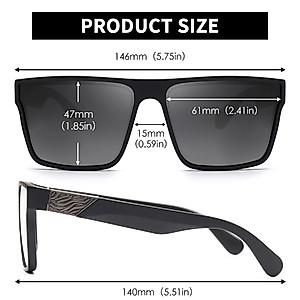 JIM HALO Retro Polarized Sunglasses Men Women Flat Top Square UV400 Glasses for Driving Fishing Hiking Golfing Black Grey