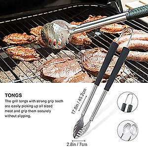 Grilljoy 8pcs BBQ Grill Tools Set. Extra Thick Stainless Steel Fork, Spatula,Tongs& Cleaning Brush - Complete Golf-Style Grilling Accessories with Long Heat-Resistant Grip