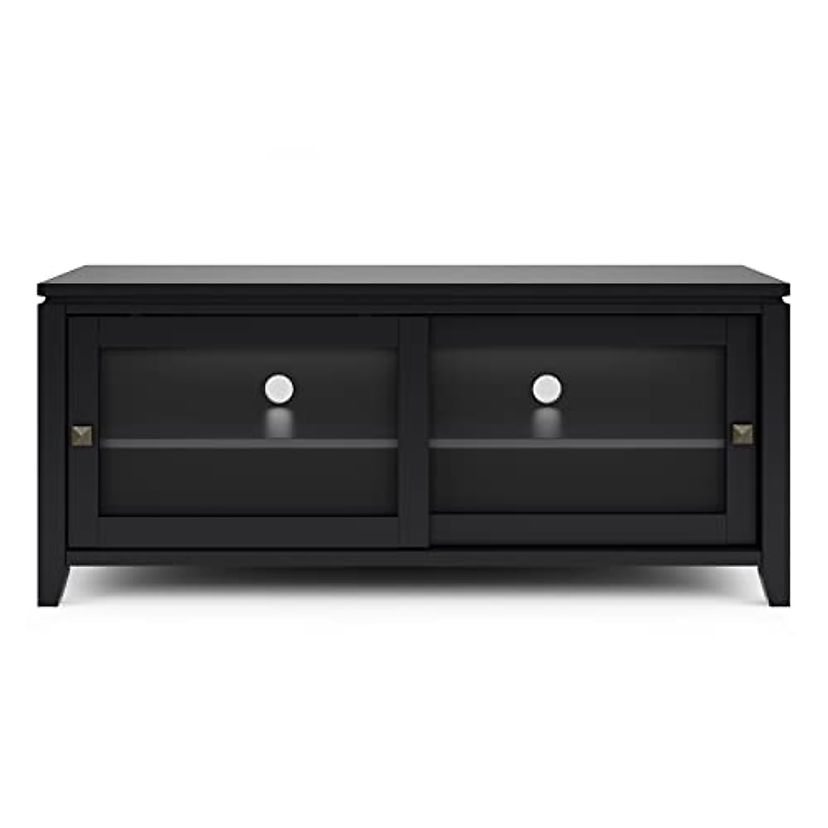 SIMPLIHOME Cosmopolitan SOLID WOOD 48 Inch Wide Contemporary TV Media Stand in Black for TVs up to 55 Inch, For the Living Room and Entertainment Center