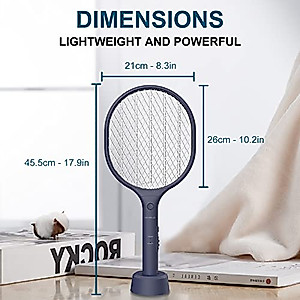 VANELC Fly Swatter Electric Zapper Racket, Upgrade 2023 Rechargeable Bug Zapper Racket, Portable 2-in-1 Mosquito Killer Trap with 3 Layer Safety Mesh for Home, Bedroom, Patio - Use 3000V Grid, Blue