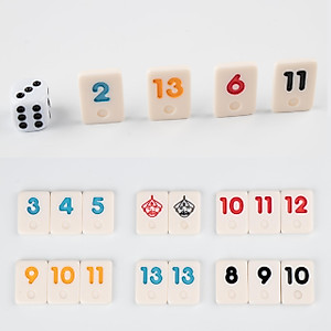 Doublefan Mini Rummy Set,Travel Size Rummy Game with Portable Bag, Mini Rummy Cube Game for Adult and Kids,106 Tiles, 4 Playing Rack, 1 Dice (2-4 Players)