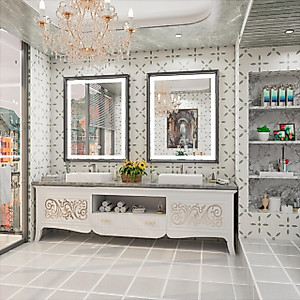 JSneijder LED Bathroom Mirror(2 Pack), 28x36 Inch Frame Mirror + 28x36 Inch Frameless Mirror