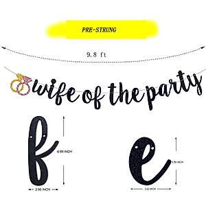 QFiesy Wifey of The Party Banner, Black Glitter Bachelorette Party Garland, Bride to Be/Wife To Be/Will You Marry Me, Bridal Shower Engagement Party Supplies (Pre-Strung)