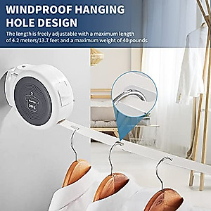 Retractable Clothesline, Wall Mounted Clothing Line, Lock to Prevent Sagging Heavy Duty Clothes Drying Laundry Line, Retracting Hanging Clothes Line Indoor Outdoor White