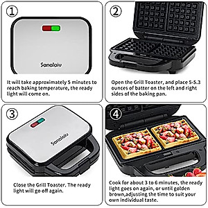 Sanalaiv Waffle Maker, Waffle Maker with Removable Plates, Nonstick Chaffle Maker, Small Waffle Maker Mini, Keto Waffle Iron Easy to Clean, PFOA Free, 5.5 Inches * 2Pcs