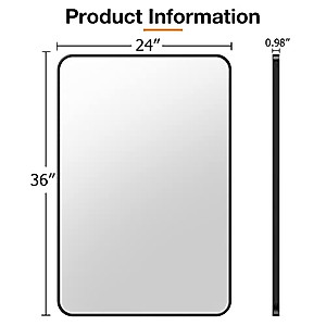 Brightify Black Bathroom Mirror for Wall, 24x36 Inch Rectangular Black Metal Framed Mirror, Modern Wall Mounted Vanity Mirror for Bathroom, Vertical or Horizontal