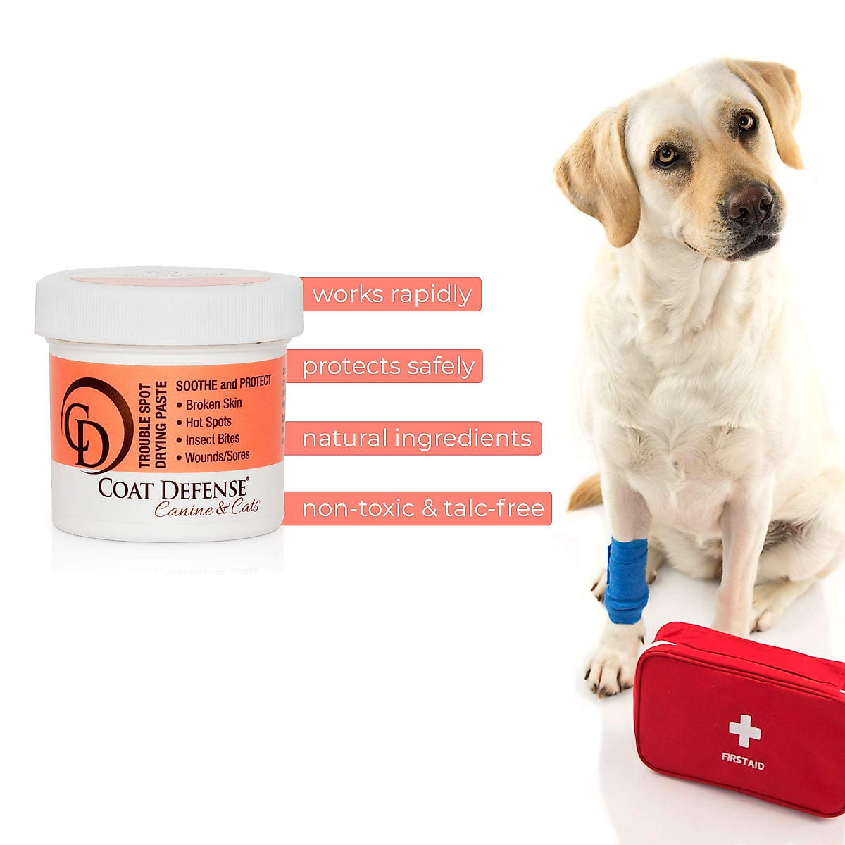 COAT DEFENSE Trouble Spot Drying Paste - Made in USA - 5 Oz Dog & Cat Skin Care, Itchy Skin & Allergies, Alleviates Hot Spots for Dogs & Cats, Insect Bites Relief & Dog Wound Care