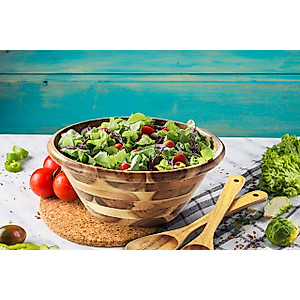 FANICHI Salad bowls (12,5x5inch) Salad bowl set 3-Piece Acacia wooden with Salad Spoon and Fork Serving Utensils