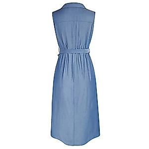 GRACE KARIN Womens Jean Dress Casual Denim Dresses Summer Sleeveless Button Down A line Shirt Dress with Belt Blue XL
