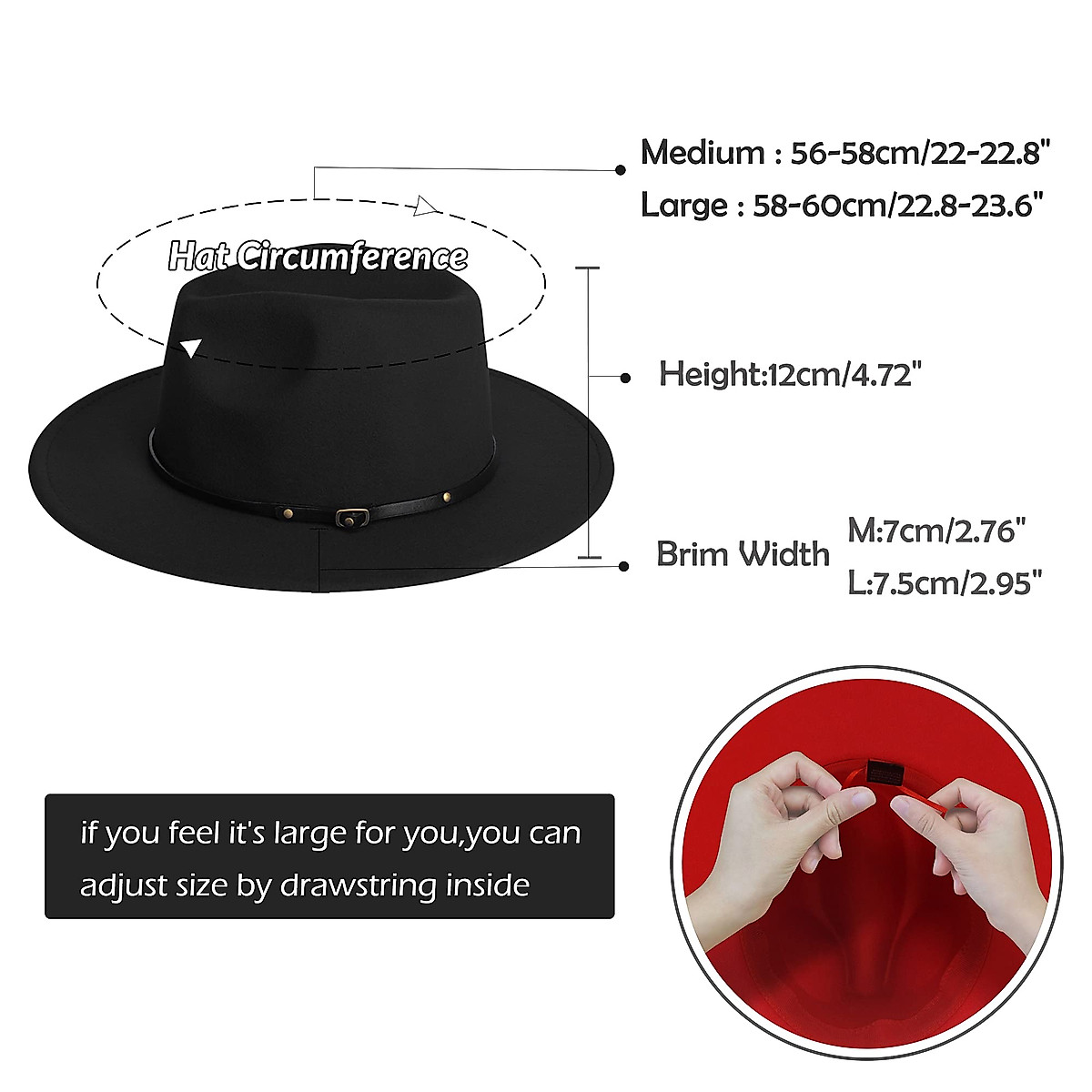jingsha Fedora Hats for Men & Women Wide Brim Fedora Felt Panama Hat Men's Dress Hats with Belt Buckle