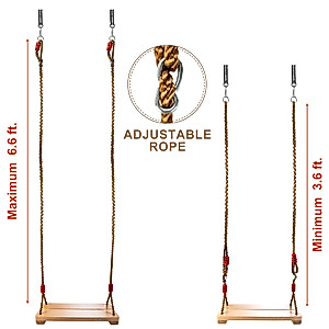 JUSTWOOD Tree Swing, Beech Swing Seat for Kids Adults with 400lbs Load, Wooden Swing Accessories with Adjustable Nylon Rope,Indoor Room Swing,Outdoor Wood Swing Set 16.9"x6.9"x1.7".