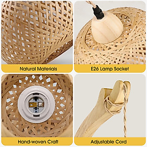 Plug in Wall Sconce, Bamboo Rattan Wall Sconce Decor, Farmhouse Wall Sconce Plug In, Wicker Wall Lamp with Plug in Cord, Hand Woven Boho Sconces Wall Light for Bedroom Living Room