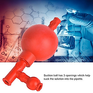 Pipetting Ball Quantitative Suction Bulb Rubber Pipette Filler Lab Suction Ball Pipette Lab Pipette Filler Bulb with 3 Openings Red