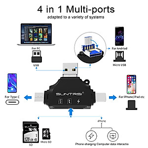 4 in 1 SD Card Reader for iPhone ipad Android Mac PC Camera,Micro SD Card Reader SD Card Adapter Portable Memory Card Reader Trail Camera Viewer Compatible for SD and TF Card