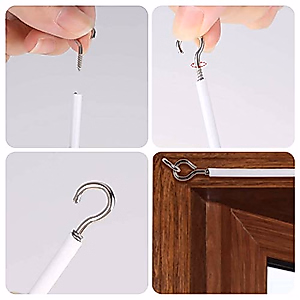 White Curtain Wire 10 Meter Wall Decor Picture Hanging Kit with 20 Pairs of Screw Eyes and Hooks 16 Clips for Net Curtain Rods Clothesline Hanging Decor