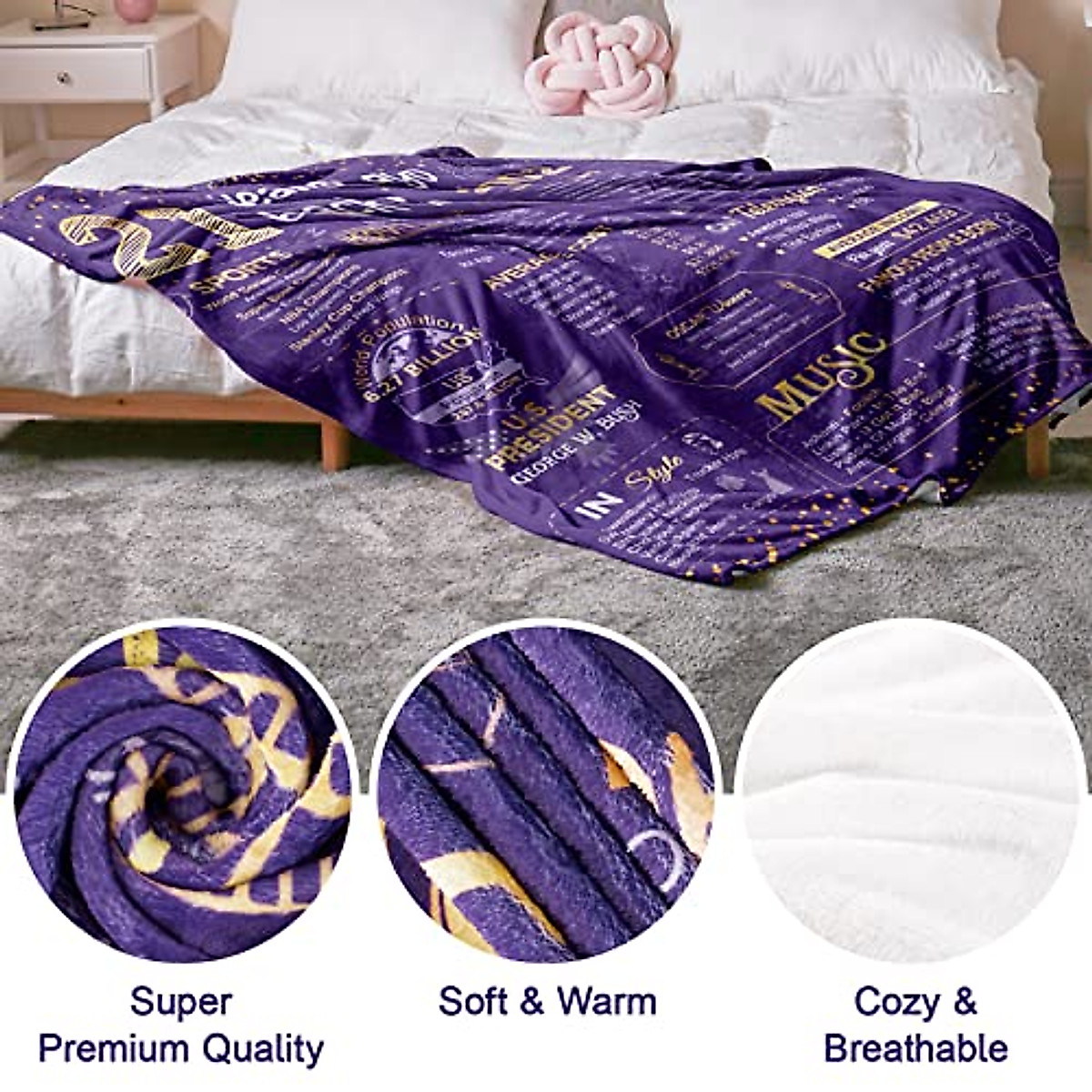YDHCTKYG 21st Birthday Decorations for Her Best 21st Birthday Gifts 21 Year Old Birthday Gifts for Her Girl Daughter Sister Granddaughter Soft Throw Blanket 21 Years Ago Back in 2002 - Purple Gold