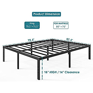 FSCHOS King-Bed-Frame, 16 Inch Metal Platform King Size Bed Frame No Box Spring Needed, Heavy Duty Bed Frame King Easy Assembly, Noise Free, Black