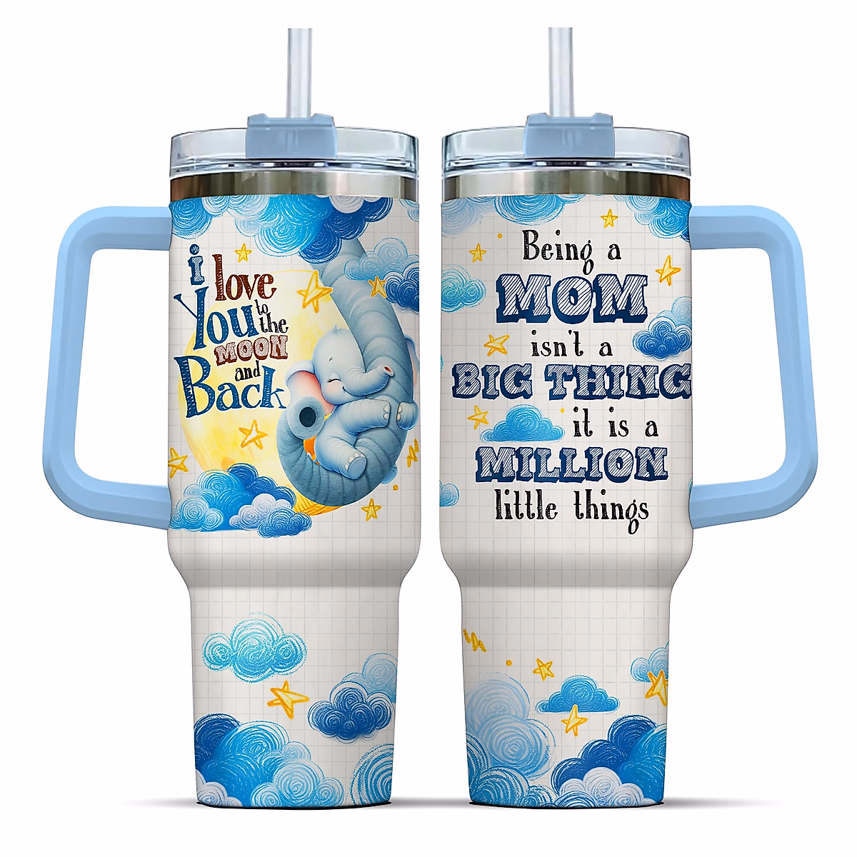 99OWL Mom Gifts, Women Cups Mama Funny Light Mothers Mother To Tumblers Cup Handle Day Navy Be Coffee Momma Blue, Being Mom Elephant, Tumbler 40 Oz With Handle Lid And Straw