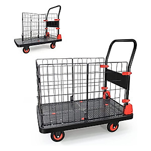 Foldable Platform Push Hand Truck Cart Basket Cage Lbs. Weight Capacity Black