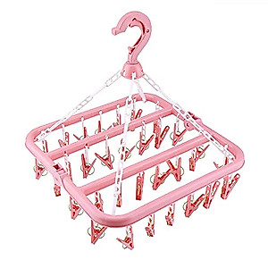 Groupcow Clip and Drip Hanger Clothes Hanger Drying Rack 32 Clips (Pink)