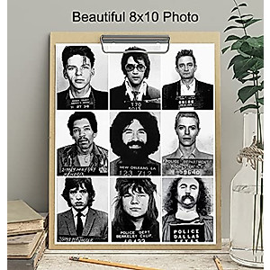 Musician Mugshot Bowie, Elvis, Johnny Cash, Jerry Garcia, Jimi Hendrix, Mick Jagger, Frank Sinatra, David Crosby, Janice Joplin Photo Wall Art - 8x10 Poster Print - Gift For Music Fans - Home Decor