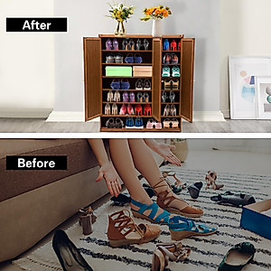 MARTEXBUY Shoe Cabinet with Doors for Entryway, 8-Tier Bamboo Storage Cabinet, Shoe Floor Storage Organizer Rack, Freestanding Shoes Organizer for Living Room Bedroom