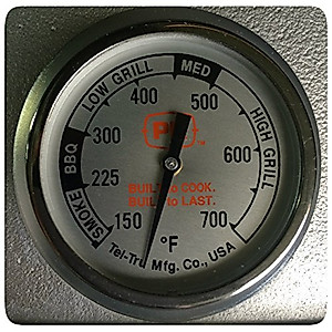 PK Grills Tel-Tru BBQ Grill Thermometer Outdoor Grilling Temperature Gauge Kit, Includes Charcoal/Smoker Thermometer Probe, Wing Nut, and Silver Flashing, PK99085