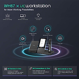 Yealink WH67 Wireless Headset with WHC60 Wireless Charger Bluetooth Headset with Microphone DECT Headset for Computer Laptop PC Office VoIP Phone Teams Certified(for Microsoft Optimized)