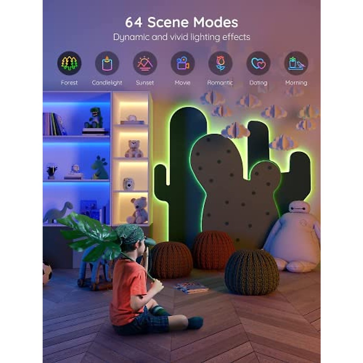 Govee Smart WiFi LED Strip Lights , 50ft RGB LED Lights Work with Alexa and Google Assistant, Color Changing Light Strip, Music Sync, App Controlled LED Lights for Bedroom and Gaming, Easy to Install
