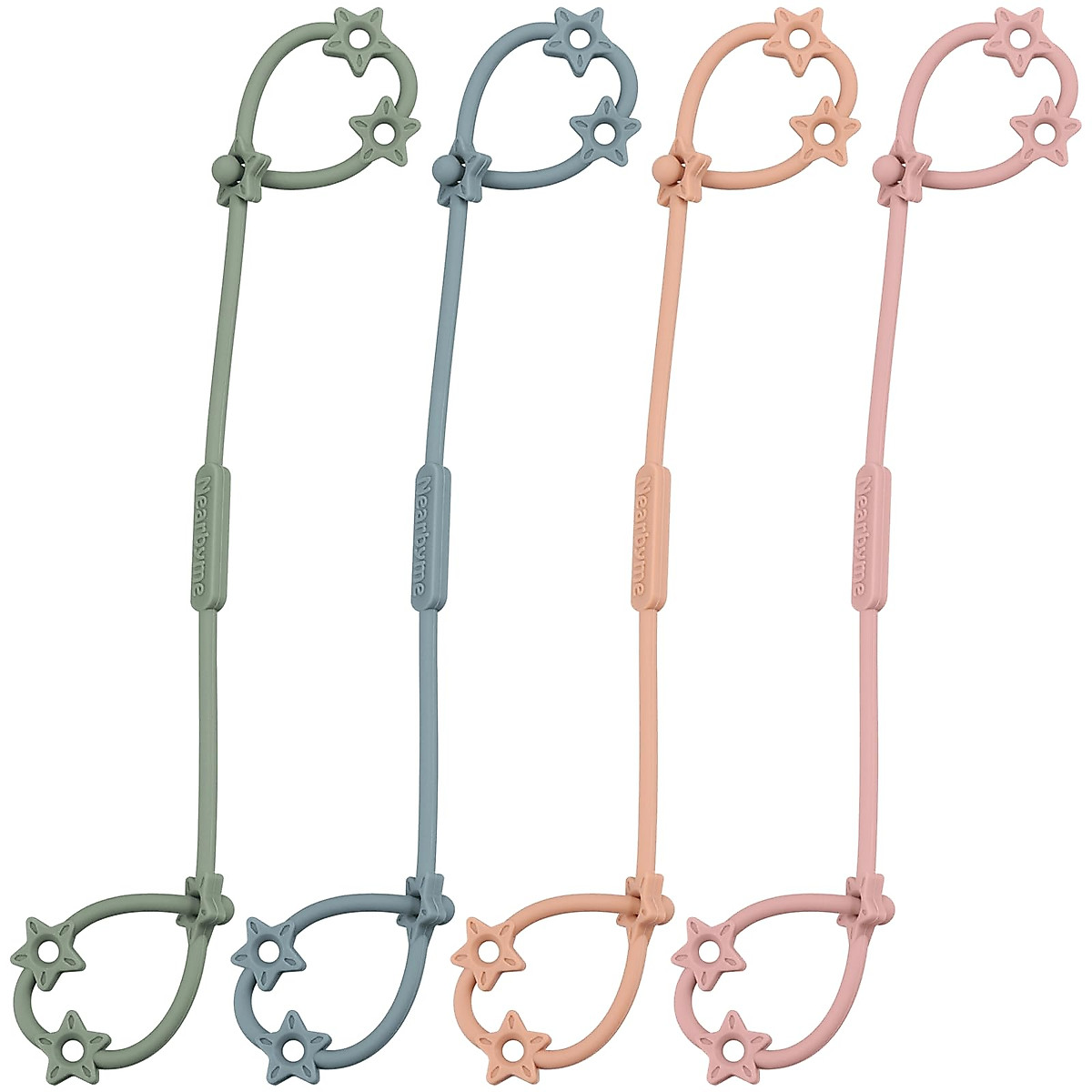 Toy Safety Straps, Adjustable Stretchable Sippy Cup Straps, Sippy Bottles or Pacifier to Stroller, Highchair, Car Seat, Hanging Basket (Sage,Ether,Blush,Muted)