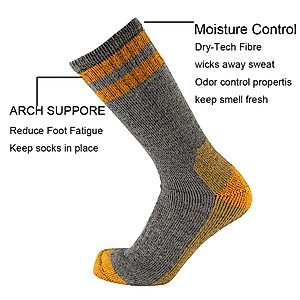 Cerebro Merino Wool Socks for Men, Cushioned Mid-calf Socks Moisture Wicking Men's Hiking Socks for Home, Trekking, Outdoors (4Pairs Yellow+Green+Red+Blue)