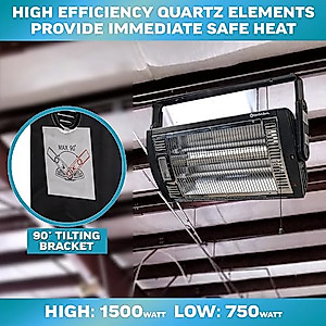 Comfort Zone Ceiling Mounted Space Heater, 90 Degree Adjustable Tilt, Dual Quartz, Radiant, Electric, Safety Grille, Overheat Protection, Hardware Included, Ideal for Workshop, Garage, 1,500W, CZQTV5M
