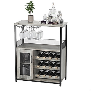 GAOMON Wine Bar Cabinet with Detachable Wine Rack, Bar Rack Cabinet with Glass Holder and 1 Drawer, Mesh Door, Small Sideboard and Buffet Cabinet for Liquor and Glasses