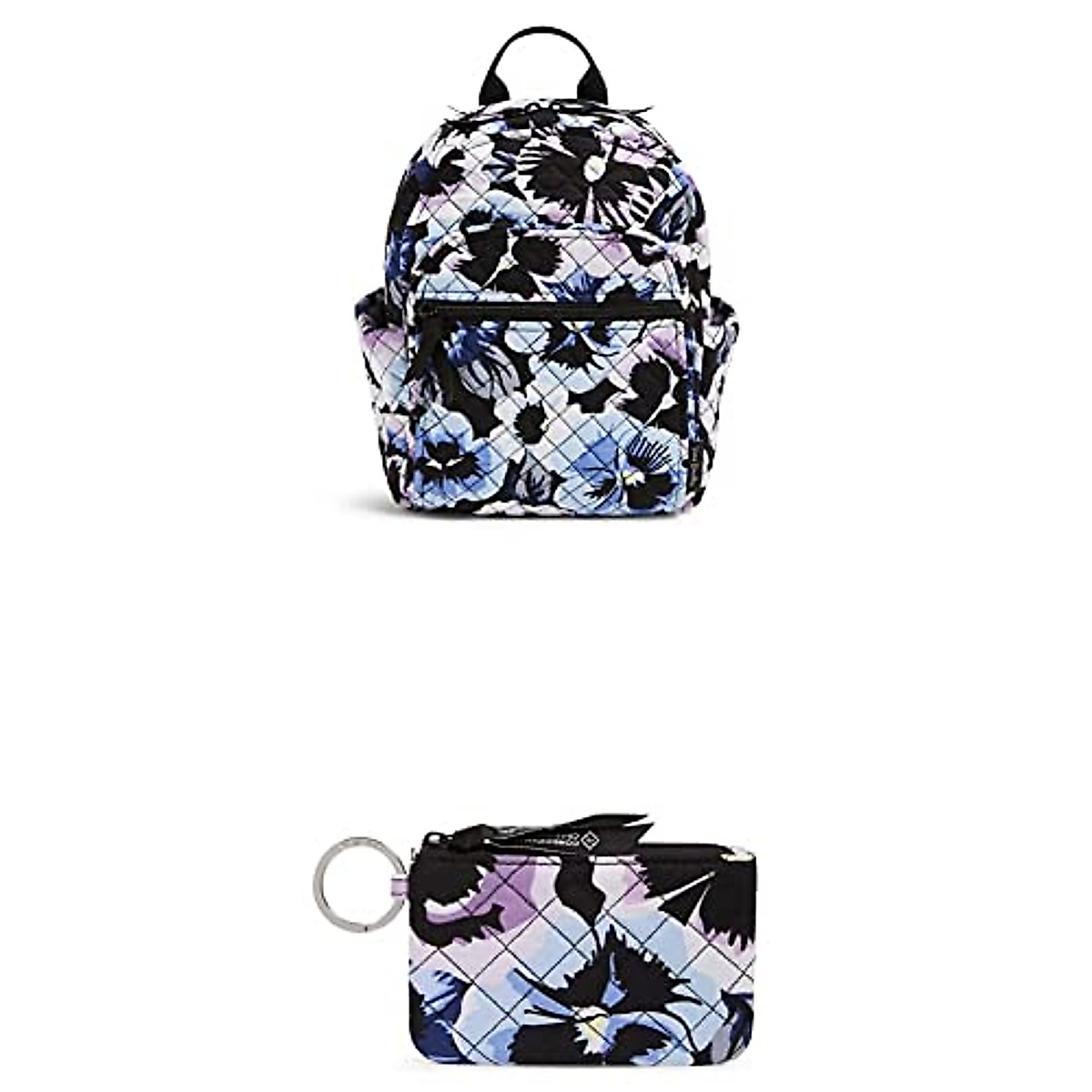 Recycled Cotton Small Backpack, Plum Pansies withVera Bradley womens Cotton Zip Wallet ID Case, Plum Pansies - Recycled Cotton, One Size US