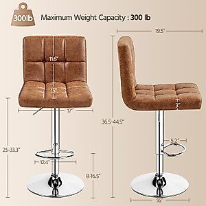 Yaheetech Bar Stools Set of 2, PU Leather Swivel Barstools, Height Adjustable Counter Chairs, Modern Stools with Back for Bar Kitchen Island Dining Room, Retro Brown