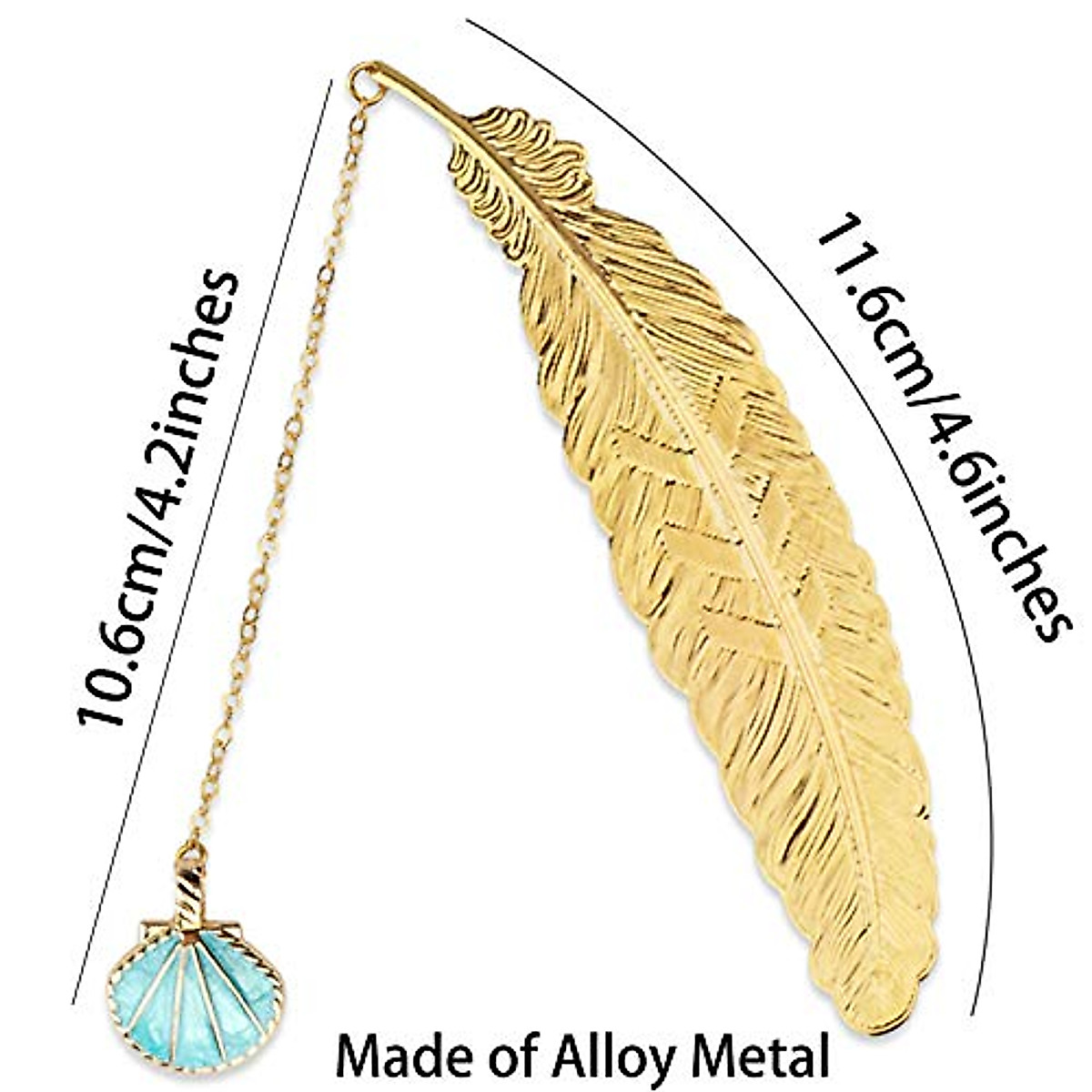 4 Pieces Metal Feather Bookmarks Pendant Bookmark Gold Retro Book Page Markers,Perfect Gift for Reader,Women,Kids,Students, Teachers,Friends and Book Lovers(Key,Sea Shell,Treasure,Clock）
