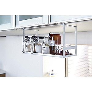 YAMAZAKI Home Under Shelf Spice Rack and Organizer for Kitchen Cabinets | Steel | Undershelf Solution, One Size, White