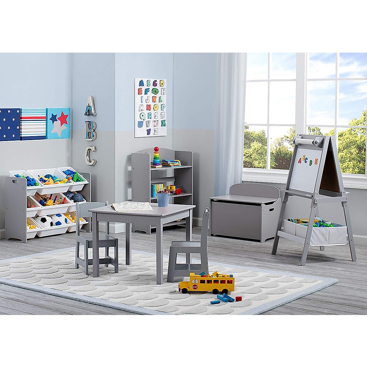 Delta Children MySize Kids Double-Sided Storage Easel -Ideal for Arts & Crafts, Drawing, Homeschooling and More - Greenguard Gold Certified, Grey