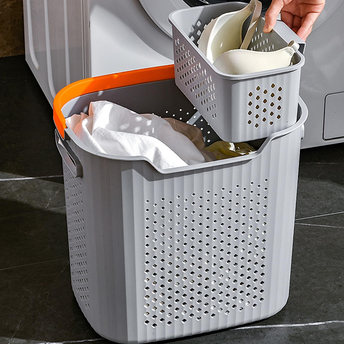 Set of Flexible Laundry Basket, Plastic Hamper for Clothes, Portable Basket with Handles, Multifunction Clothes Hamper for Home Hotel Dorm(Gray)