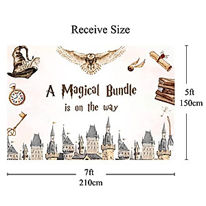 Magical Wizard Backdrop for Boys Girls A Magical Bundle is On The Way Happy Birthday Baby Shower Party Photography Background Kids Wizard Cake Table Banner Decorations 7x5ft