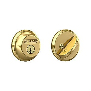 SCHLAGE B60N505 Deadbolt, Keyed 1 Side, Bright Brass